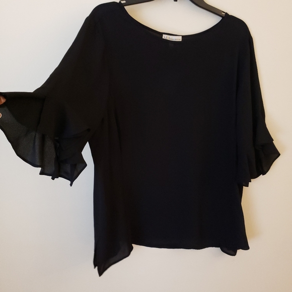 Neiman Marcus | Tops | Neiman Marcus Black Ruffled Blouse | Poshmark